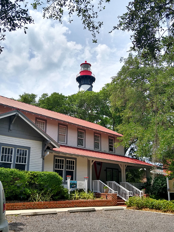 The keeper's house maintains its historic charm, with the lighthouse standing guard behind it—just as it has for nearly 150 years.