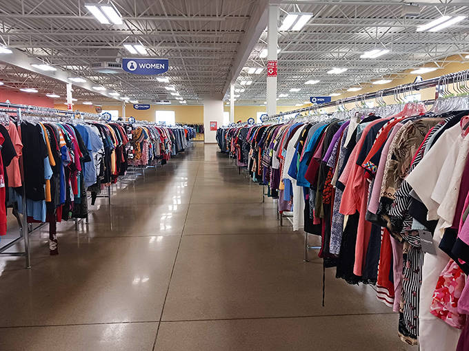 The women's clothing section stretches impressively with organized racks, making it easier to spot that hidden designer gem among everyday brands.