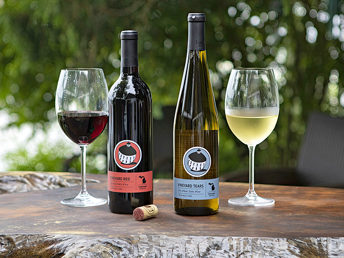 "Vineyard Red" and "Mermaid Tears" wines showcase Michigan's growing reputation for quality vintages, with labels as memorable as their contents.
