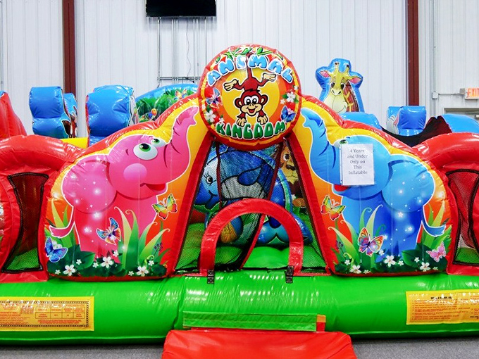This animal-themed bounce house invites little ones to jump alongside jungle friends, creating the perfect first trampoline experience.