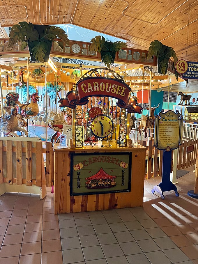 The LARK carousel entrance beckons with all the charm of a vintage fairground, promising three-dollar tickets to temporary time travel.