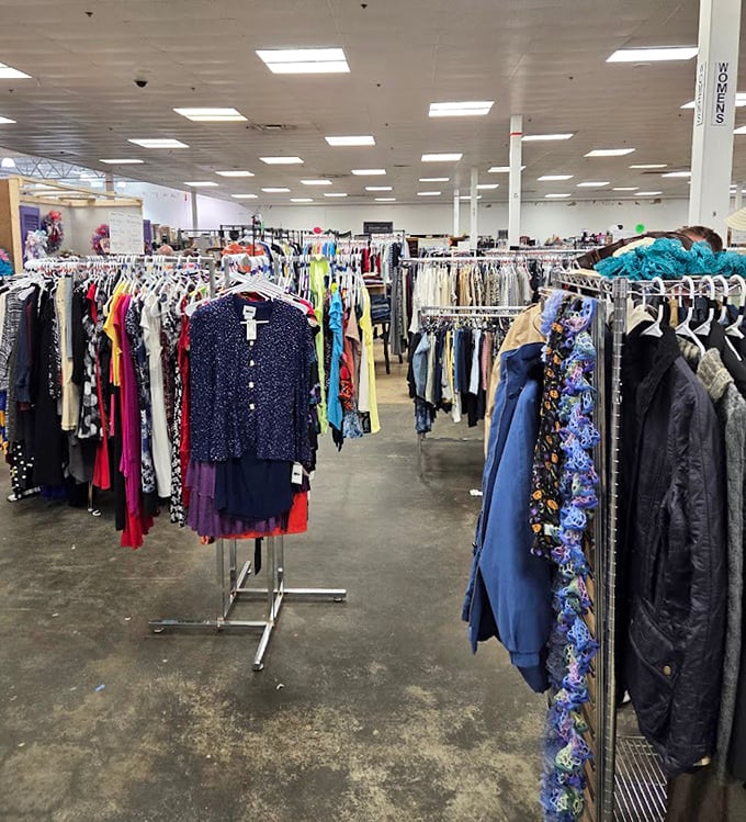 Vintage clothing racks hold garments from bygone eras &ndash; each piece with stories to tell and style to spare.