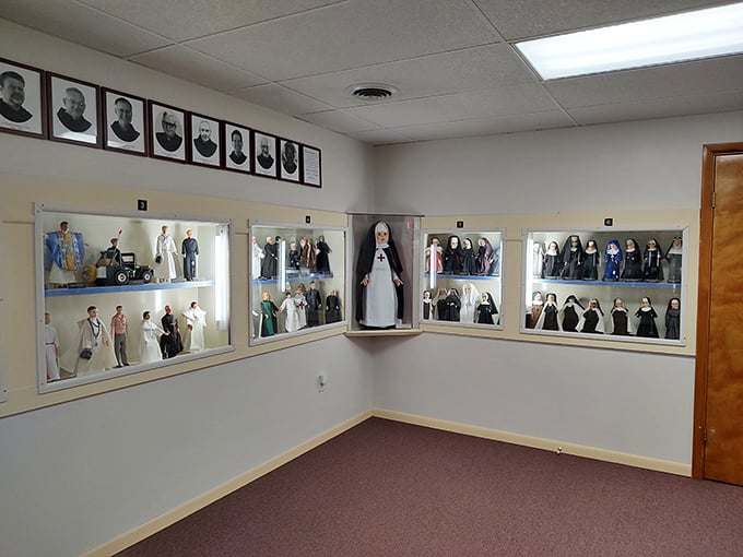 This comprehensive collection showcases dozens of miniature nuns, their tiny faces peering out from habits representing orders from around the world.