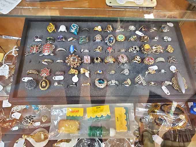 Treasure island for magpies &ndash; each ring and brooch in this display case carries decades of special occasions and "just because" gifts.