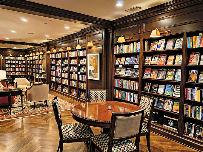 The view from upstairs reveals the full scope of this bookish paradise where every corner invites exploration.