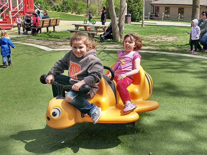 The bumble bee spring rider: Where giggles bounce as freely as the children themselves, creating the soundtrack of childhood summers.