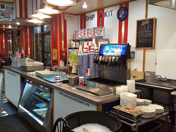 The ordering counter &ndash; where dreams come true and diet plans go to die. Simple, efficient, and the gateway to coney dog bliss.