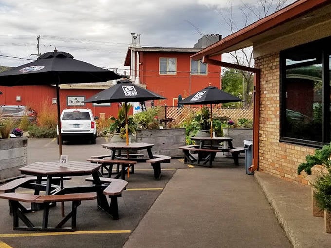 Minnesota weather cooperates occasionally, and when it does, these outdoor tables become the hottest seats in Duluth.