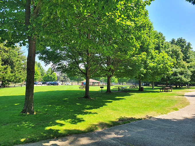 Picnic tables nestled under shade trees invite families to linger longer, turning quick visits into day-long memories.