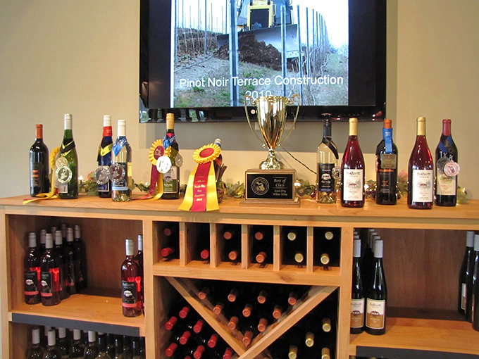 Hardware that speaks volumes &ndash; Boathouse Vineyards' impressive collection of medals and ribbons tells the story of dedication to crafting exceptional Michigan wines.