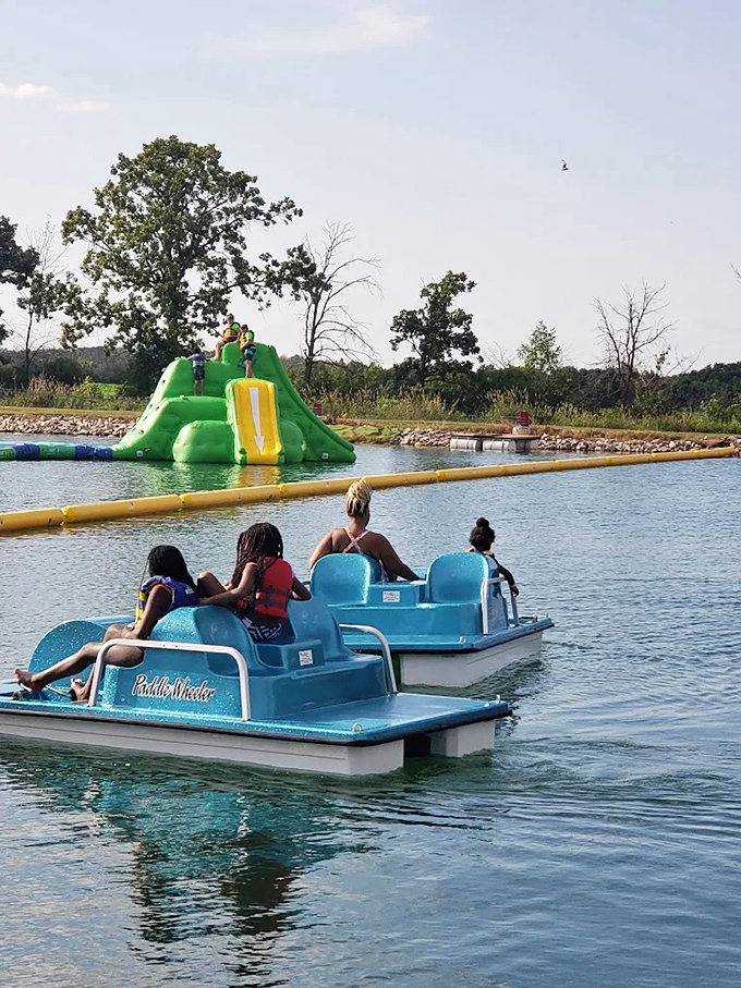 Paddle boats offer a gentler adventure for those wanting to explore the waters surrounding the main attraction.