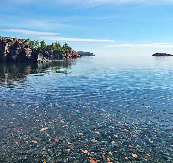 Lake Superior's famously clean waters reveal a submerged world of colorful stones beneath the surface.