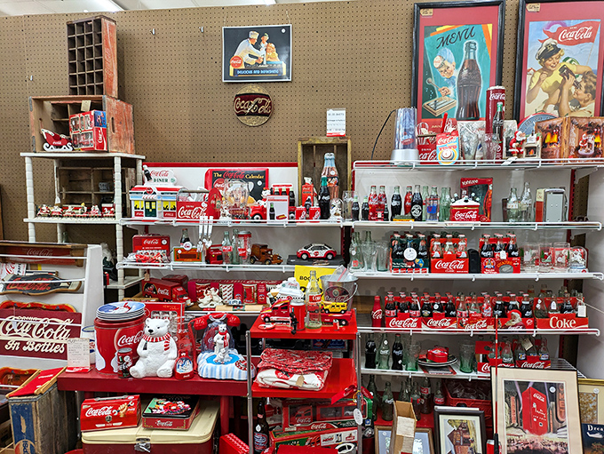 The Coca-Cola collection pops with vibrant red nostalgia, showcasing America's love affair with the iconic brand through decades of clever marketing.