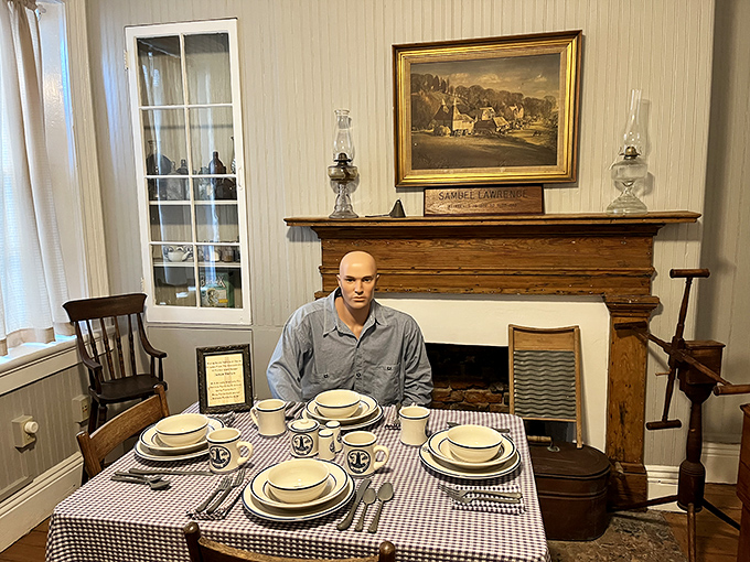 The keeper's dining room stands frozen in time, set for a meal that might have been served over a century ago.