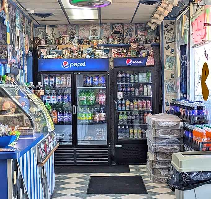 The drink corner offers cold refreshments to wash down your pizza feast &ndash; because saving the world from hunger is thirsty work, dude.