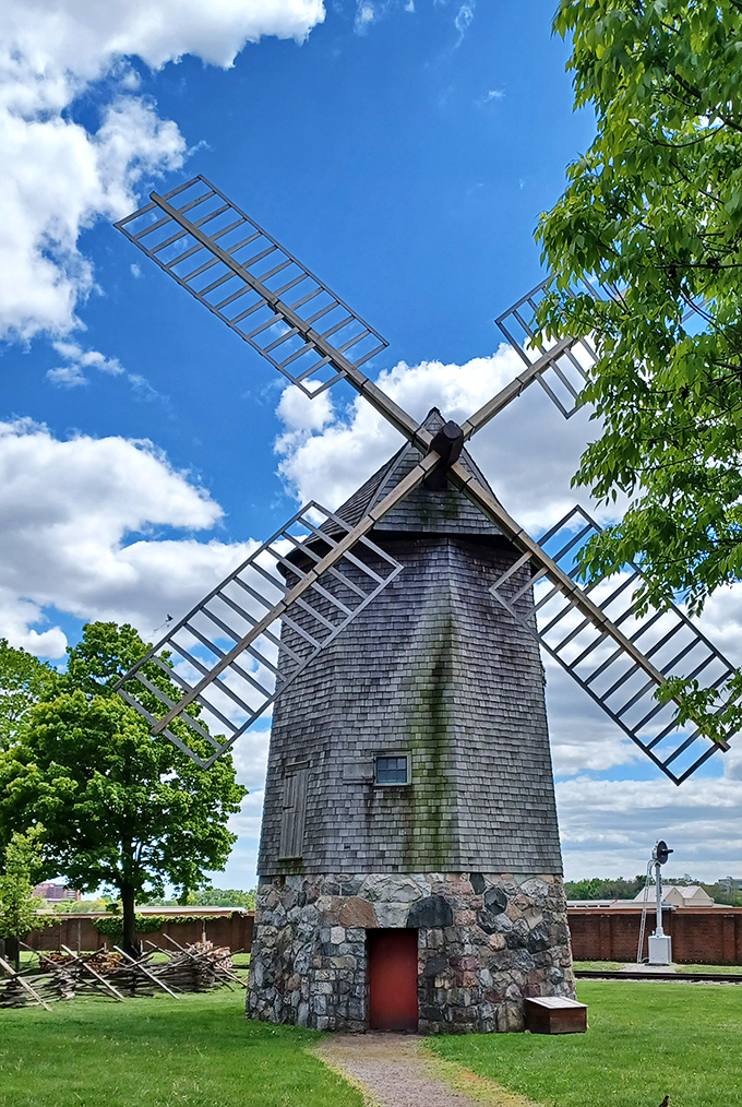 Farris Windmill stands as a reminder of pre-industrial power sources, creating a fascinating technological timeline when viewed alongside the steam locomotives.