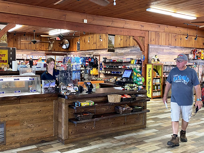 The park store welcomes visitors with rustic charm and essential supplies, from forgotten sunscreen to well-earned ice cream treats.
