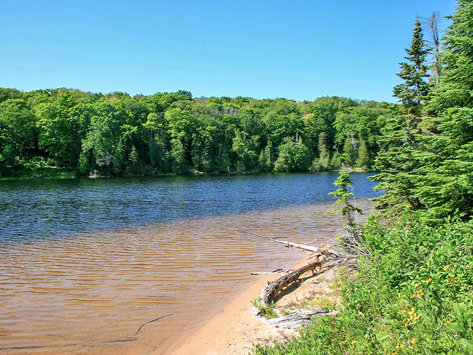 Summer's warmth brings Grand Sable's sandy shores to life, where forest green meets golden beach in perfect harmony.