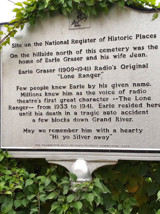 History comes alive on this marker commemorating Earle Graser, radio's original Lone Ranger, whose voice thrilled millions from 1933-1941.