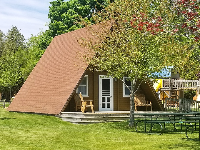 Little Eden Camp's A-frame cabins provide the perfect middle ground between roughing it and comfort.