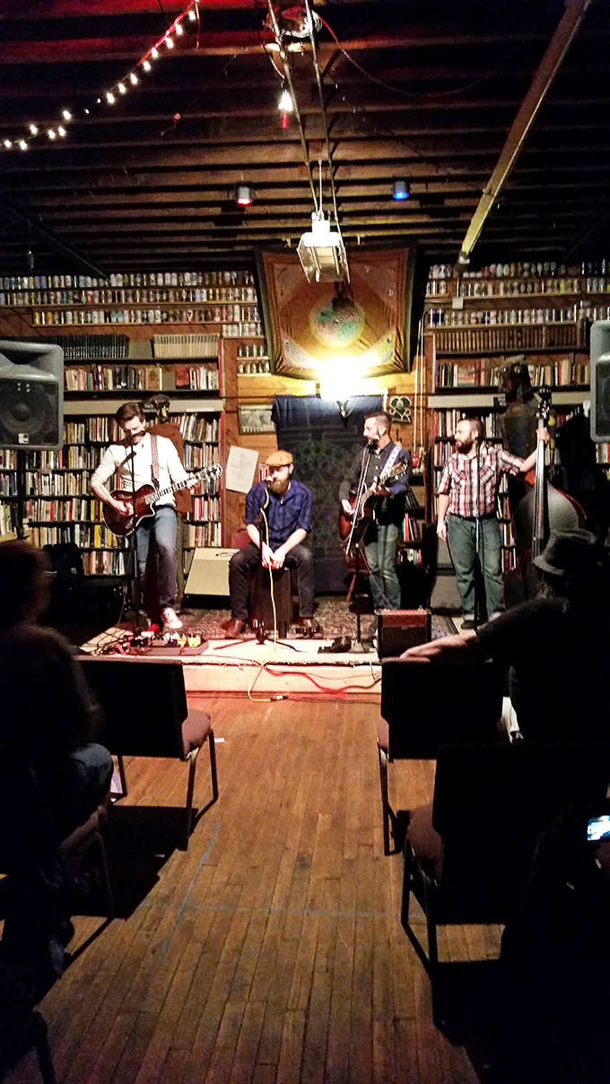 Musicians transform the bookstore into an intimate concert venue, where stories in print and song mingle among the shelves.