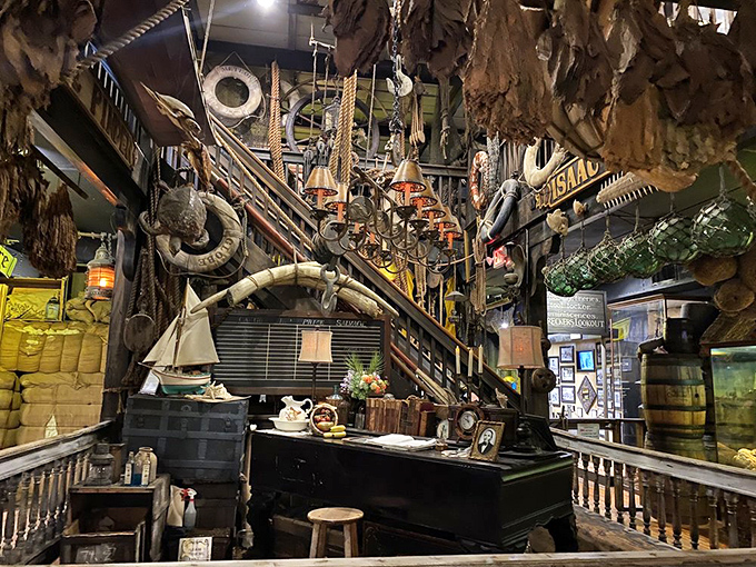 The museum's interior looks like what would happen if a pirate ship mated with an antique store.