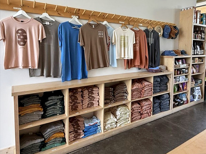 Thoughtfully designed apparel lines wooden shelves &ndash; souvenirs that actually deserve closet space in your home.
