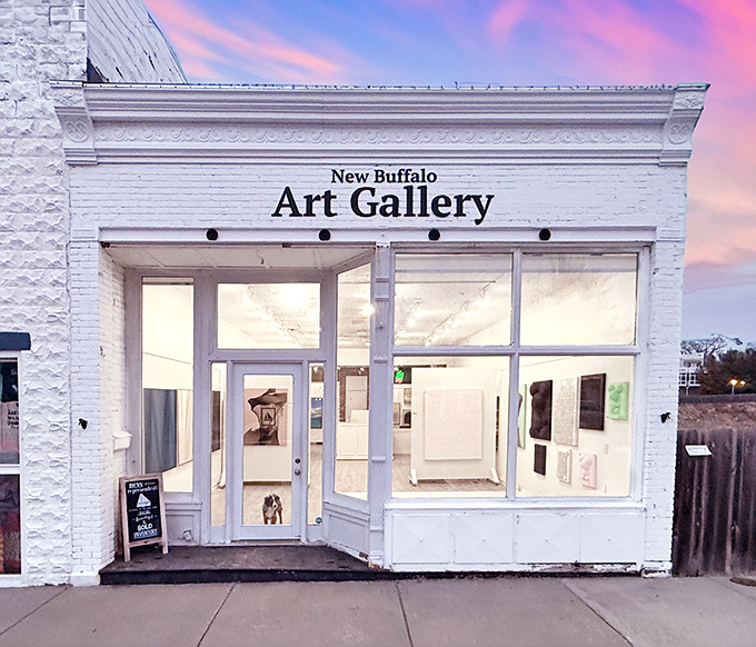 New Buffalo Art Gallery's crisp white fa&ccedil;ade houses local creativity that captures the spirit of lakeside living through artistic expression.