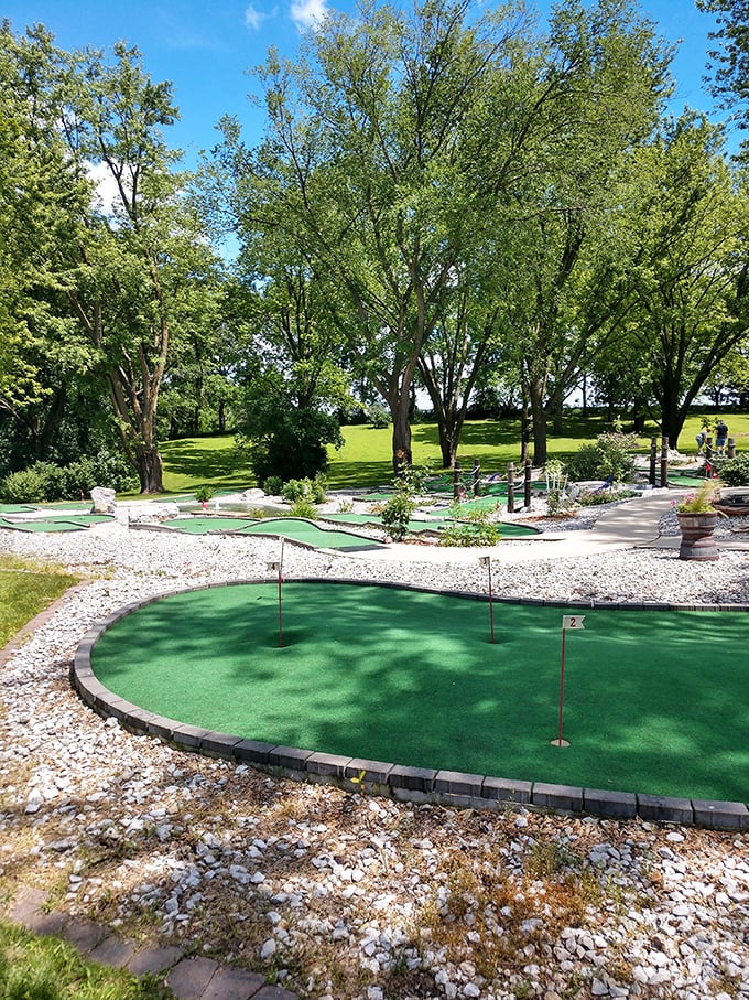 A challenging mini-golf course provides above-ground entertainment, with landscaping that complements the natural beauty of the site.