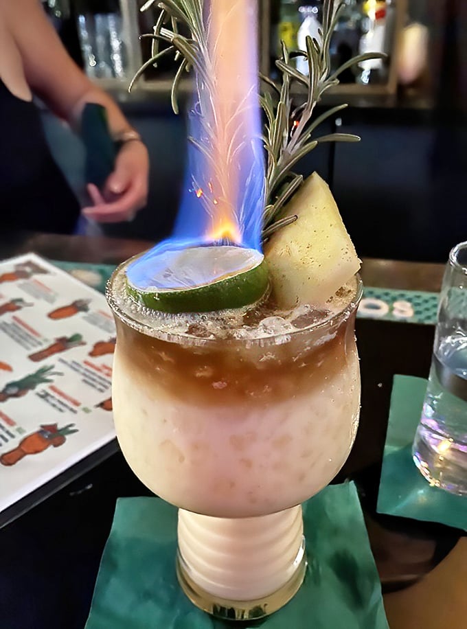 The Painkiller lives up to its name – one sip of this flaming concoction and your Monday morning meeting seems very far away.