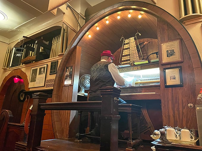 The barrel organ player, bringing old-world entertainment to life. No Spotify playlist could ever compete with this authentic musical experience.