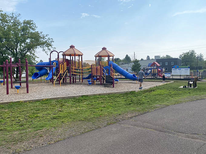 This colorful playground near the trail reminds us that the best childhood memories rarely involve screen time and often include fresh air.