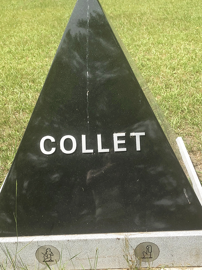 The striking black pyramid of the Collet monument demonstrates how some families chose dramatic designs to ensure their names would never be forgotten.