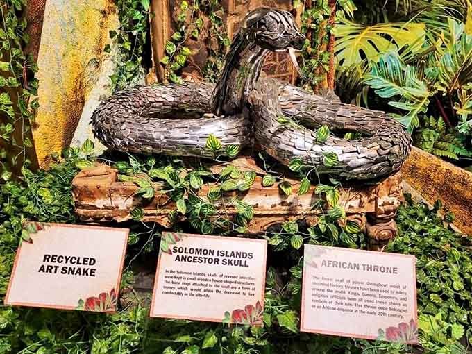 This recycled art snake proves that environmental consciousness and nightmare fuel aren't mutually exclusive concepts.