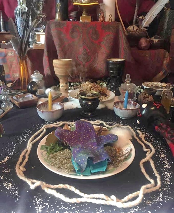 A ritual altar arrangement that's either decorative art or functional magic&mdash;the line blurs beautifully here.