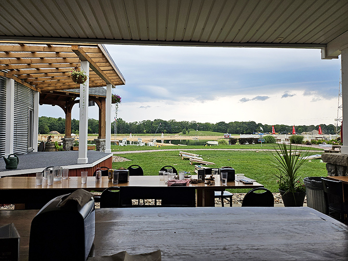 The semi-outdoor dining area blurs the line between nature and comfort, offering spectacular views that make every meal feel like a special occasion.