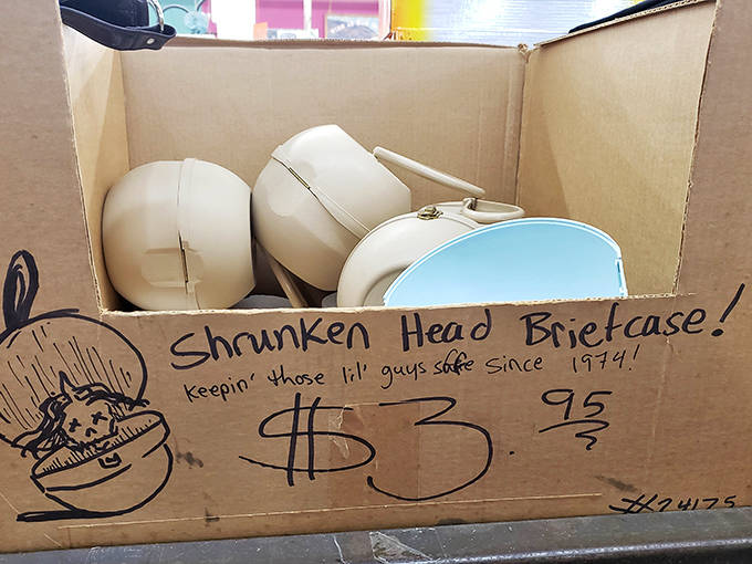 "Shrunken Head Briefcase! Keepin' those lil' guys safe since 1979!" Only at Ax-Man would this description seem perfectly reasonable.