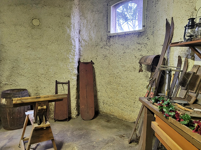 The humble storage area – where even utilitarian spaces tell stories of daily life in a world before plastic containers.