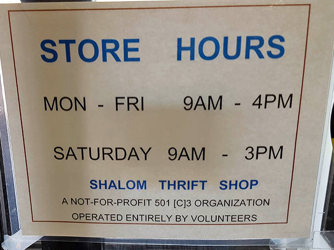 Reliable hours make this community resource accessible to everyone. The sign says "not-for-profit," but shoppers profit in ways that transcend mere money.