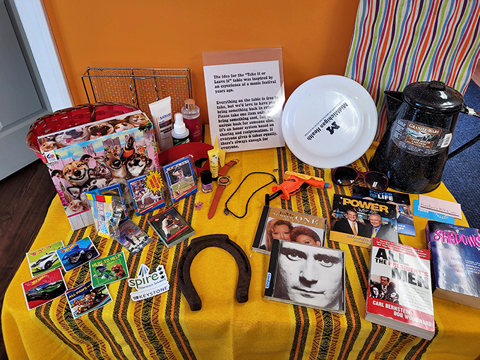 The "Take It or Leave It" table embodies true hippie philosophy &ndash; a community exchange where one person's castoff becomes another's treasure, no currency required.