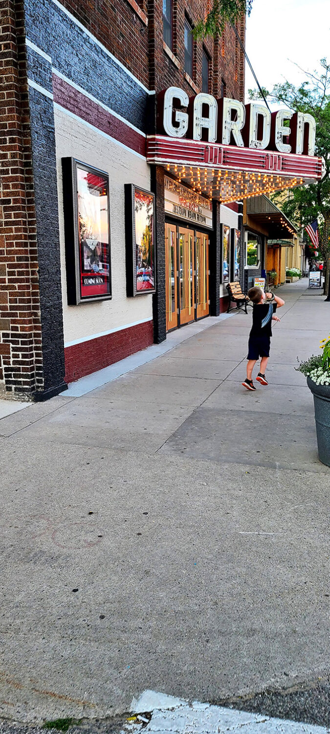 Outside the Garden, Frankfort's charming main street complements the theater's vintage vibe, creating a perfect small-town movie experience.