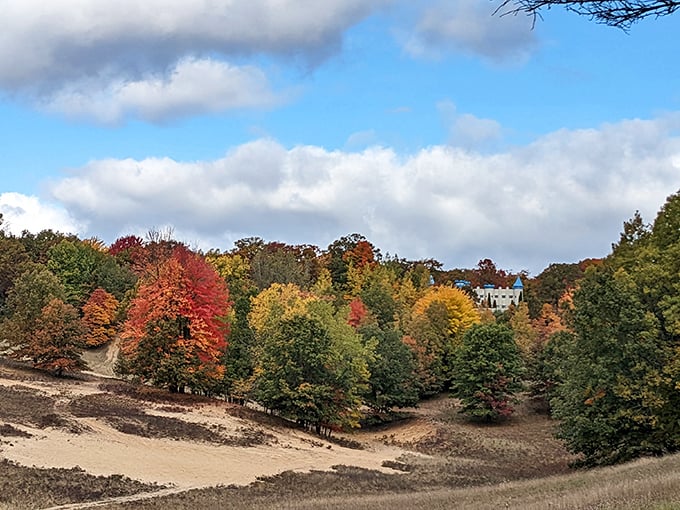 Hiking trails near the castle wind through colorful autumn foliage, offering adventurous visitors natural beauty to complement the architecture.