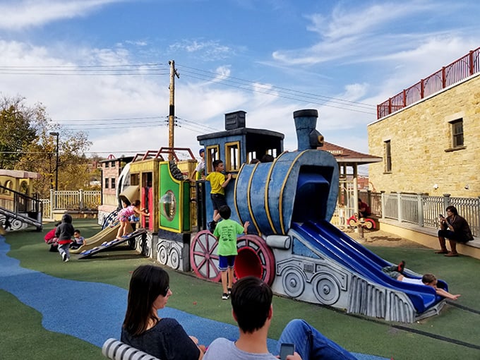 The train play structure: all aboard for adventures that run on pure imagination and childhood energy.