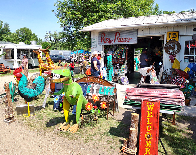 Whimsical outdoor decor brings personality to any garden &ndash; from metal roosters to dinosaurs in colors nature never intended.