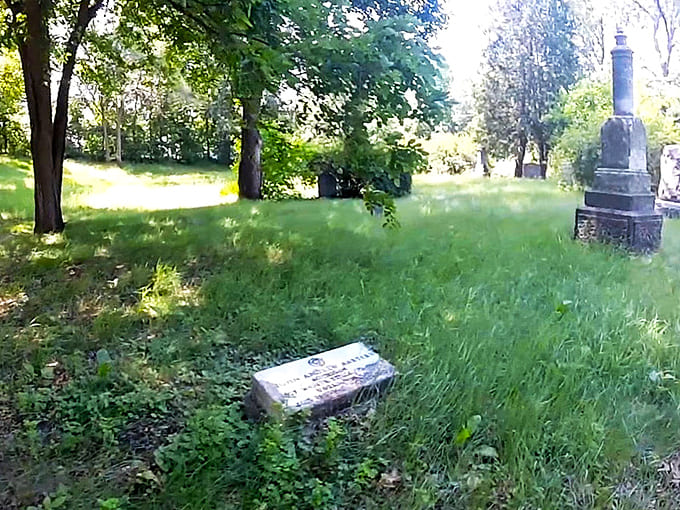 The lush grass grows thick between monuments, nature's own carpet laid down with more care than any groundskeeper could manage.