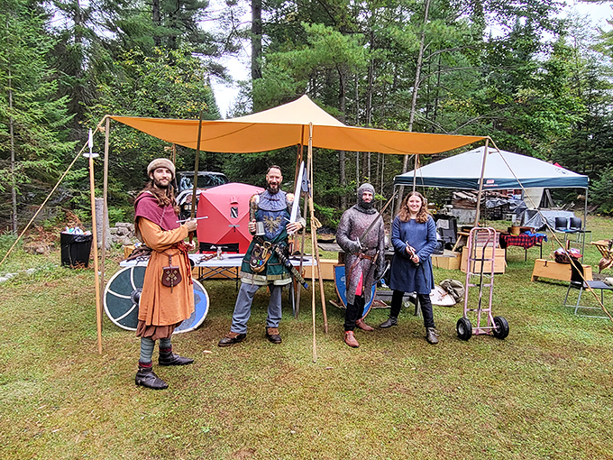 The knights of Kelley Castle stand ready for battle &ndash; or at least ready for photos with delighted visitors to this Wisconsin wonderland.