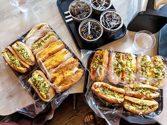 This isn't just lunch &ndash; it's a feast of Michigan's finest hot dogs, each wrapped in paper and bursting with toppings that have stood the test of time.