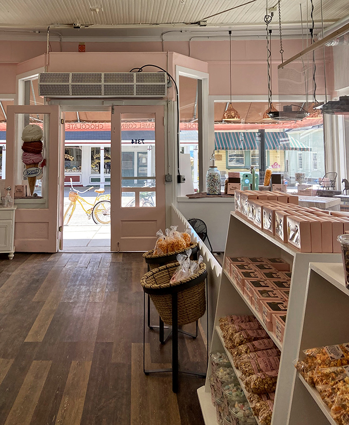 Sunlight streams through Ryba's welcoming entrance, illuminating wooden floors worn smooth by generations of sweet-seeking pilgrims.