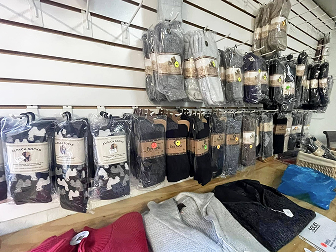 The farm store's most coveted treasures: alpaca socks that will ruin ordinary footwear for you forever with their cloud-like comfort and warmth.