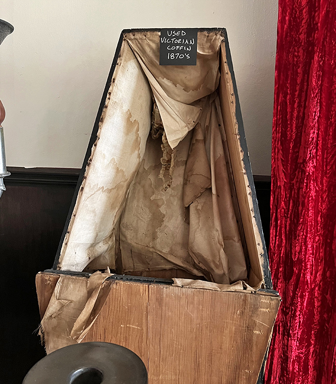 A used Victorian coffin from the 1870s offers a glimpse into historical funeral practices &ndash; complete with original, deteriorating lining.